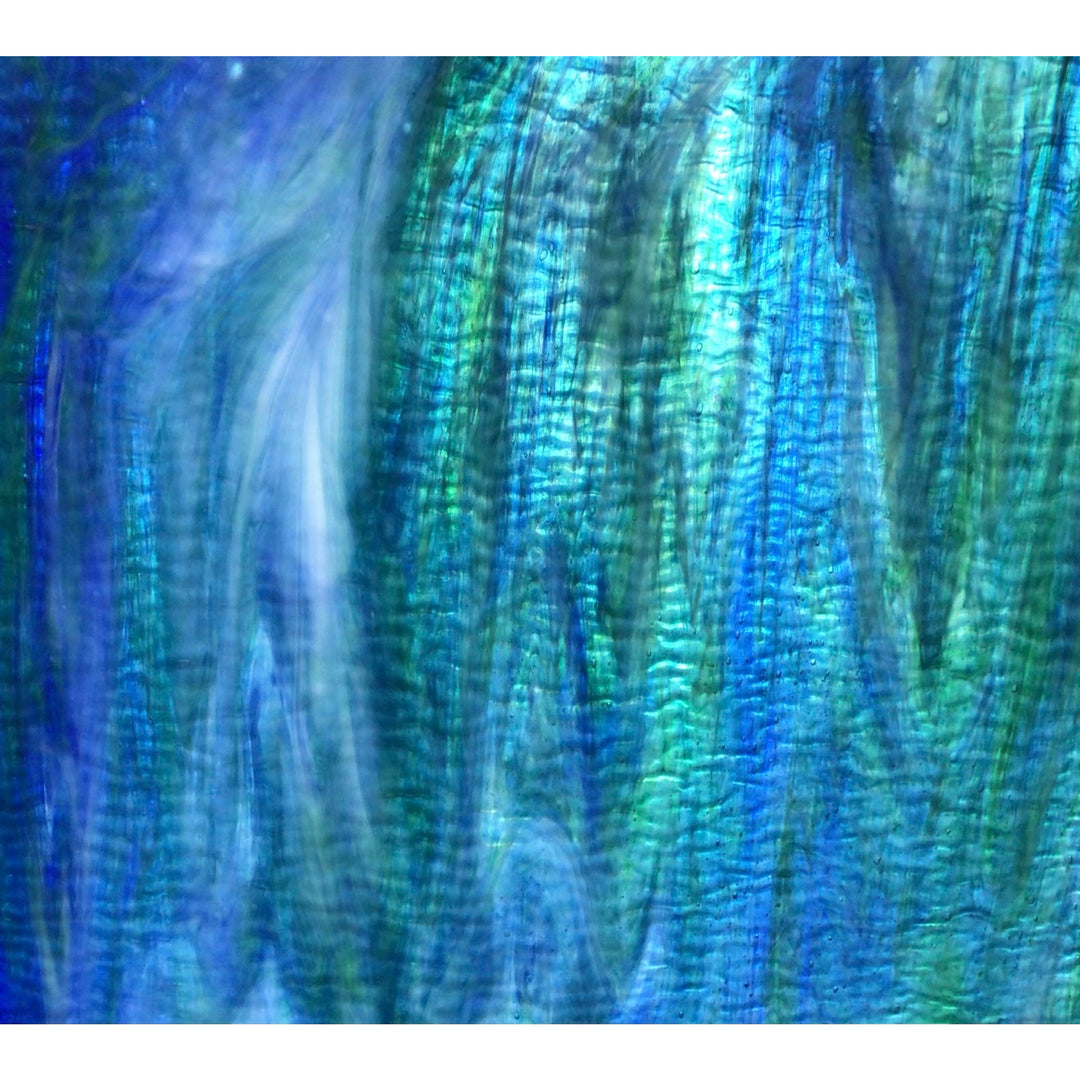 Wissmach O197R, Blue/Green/White Ripple – Stained Glass Stuff